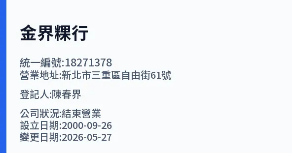 金界粿行的照片-統編 18271378(新北市) 公司登記資料與營業項目詳細圖表