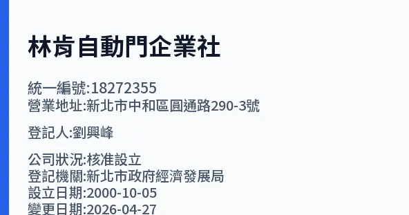 林肯自動門企業社的照片-統編 18272355(新北市) 公司登記資料與營業項目詳細圖表