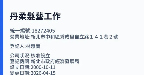 丹柔髮藝工作的照片-統編 18272405(新北市) 公司登記資料與營業項目詳細圖表
