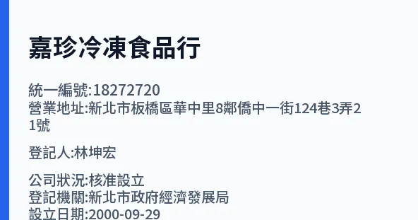嘉珍冷凍食品行的照片-統編 18272720(新北市) 公司登記資料與營業項目詳細圖表