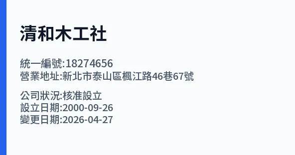 清和木工社的照片-統編 18274656(新北市) 公司登記資料與營業項目詳細圖表