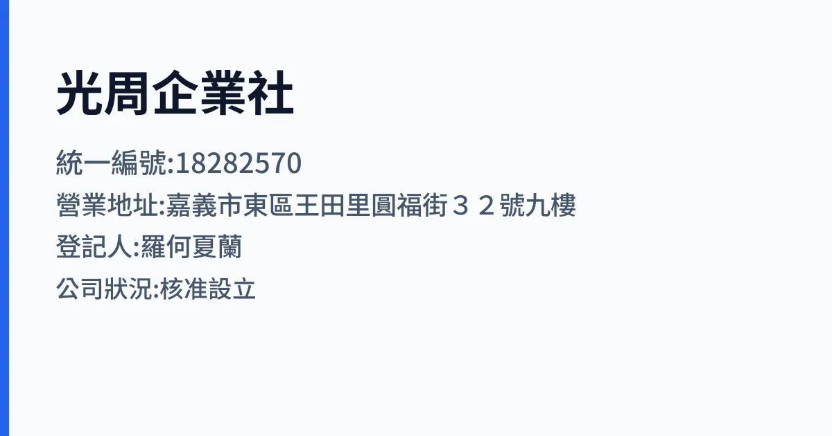 光周企業社 - 統編 18282570(嘉義市) 公司登記資料與營業項目詳細圖表