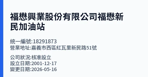福懋興業股份有限公司福懋新民加油站的照片-統編 18291873(嘉義市) 公司登記資料與營業項目詳細圖表