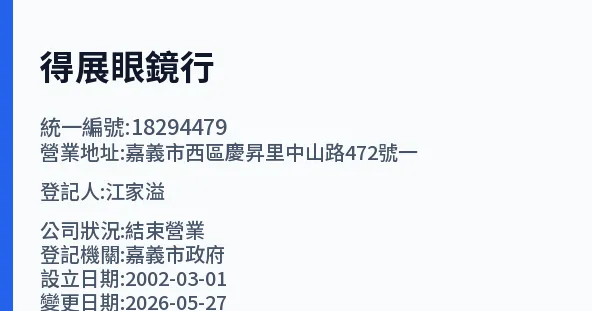 得展眼鏡行的照片-統編 18294479(嘉義市) 公司登記資料與營業項目詳細圖表
