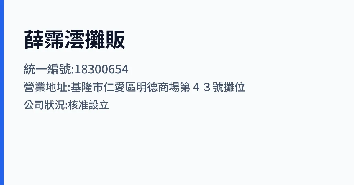 薛霈澐攤販 - 統編 18300654(基隆市) 公司登記資料與營業項目詳細圖表