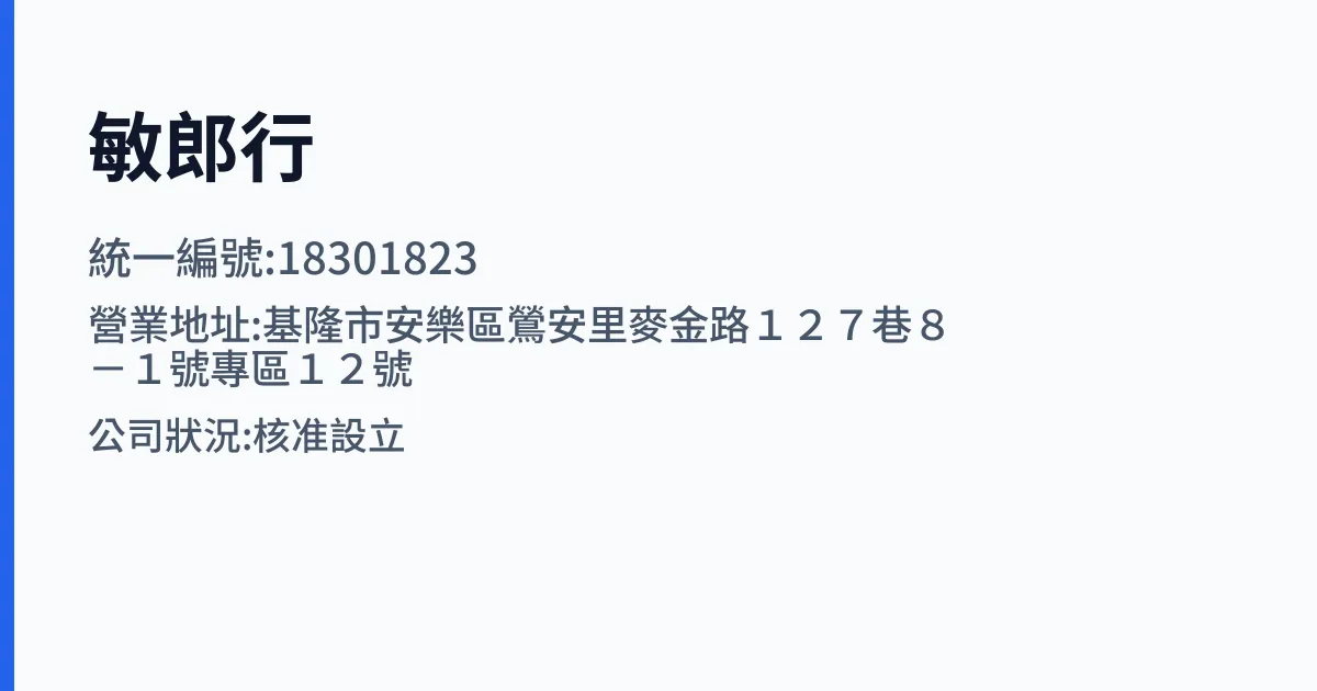 敏郎行 - 統編 18301823(基隆市) 公司登記資料與營業項目詳細圖表