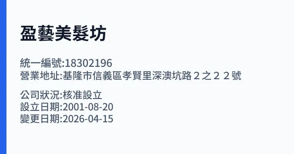 盈藝美髮坊的照片-統編 18302196(基隆市) 公司登記資料與營業項目詳細圖表