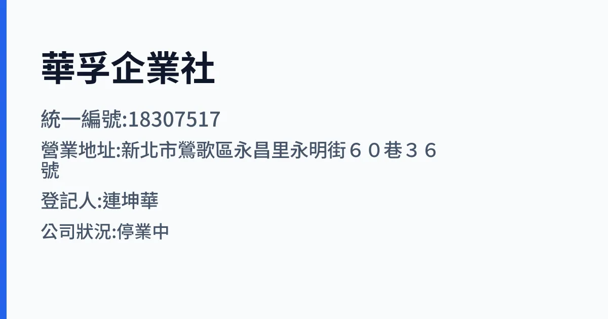華孚企業社 - 統編 18307517(新北市) 公司登記資料與營業項目詳細圖表