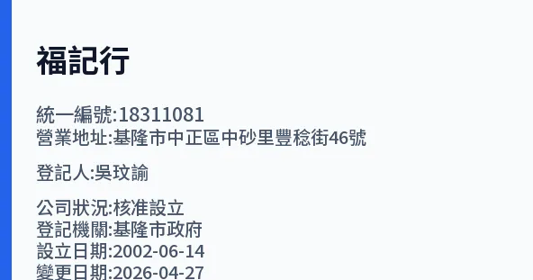 福記行的照片-統編 18311081(基隆市) 公司登記資料與營業項目詳細圖表