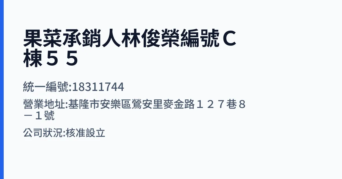果菜承銷人林俊榮編號C棟55 - 統編 18311744(基隆市) 公司登記資料與營業項目詳細圖表
