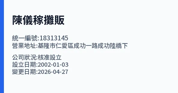 陳儀稼攤販的照片-統編 18313145(基隆市) 公司登記資料與營業項目詳細圖表