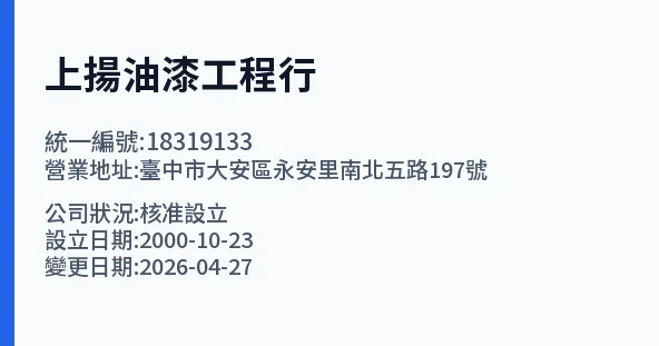 上揚油漆工程行的照片-統編 18319133(臺中市) 公司登記資料與營業項目詳細圖表