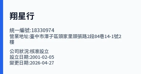 翔星行的照片-統編 18330974(臺中市) 公司登記資料與營業項目詳細圖表