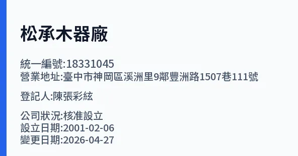 松承木器廠的照片-統編 18331045(臺中市) 公司登記資料與營業項目詳細圖表