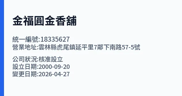 金福圓金香舖的照片-統編 18335627(雲林縣) 公司登記資料與營業項目詳細圖表