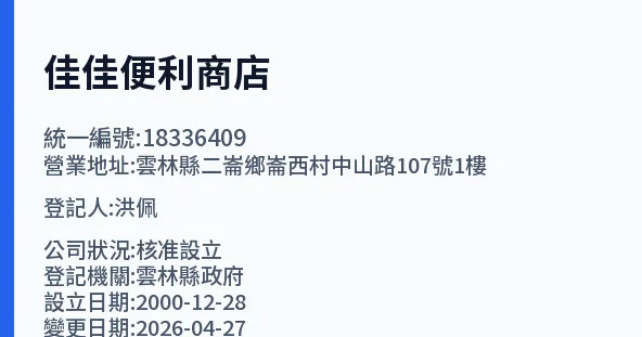 佳佳便利商店的照片-統編 18336409(雲林縣) 公司登記資料與營業項目詳細圖表