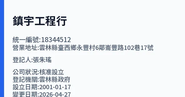鎮宇工程行的照片-統編 18344512(雲林縣) 公司登記資料與營業項目詳細圖表
