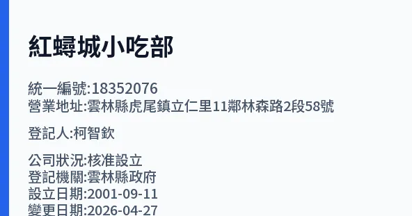 紅蟳城小吃部的照片-統編 18352076(雲林縣) 公司登記資料與營業項目詳細圖表