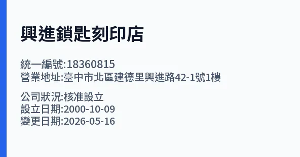 興進鎖匙刻印店的照片-統編 18360815(臺中市) 公司登記資料與營業項目詳細圖表