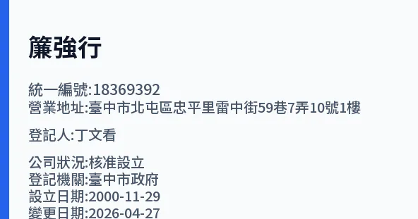 簾強行的照片-統編 18369392(臺中市) 公司登記資料與營業項目詳細圖表