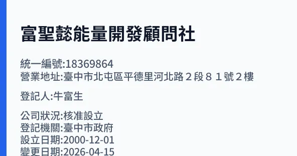 富聖懿能量開發顧問社的照片-統編 18369864(臺中市) 公司登記資料與營業項目詳細圖表