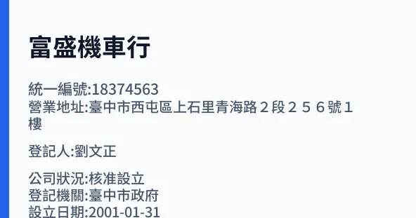 富盛機車行的照片-統編 18374563(臺中市) 公司登記資料與營業項目詳細圖表