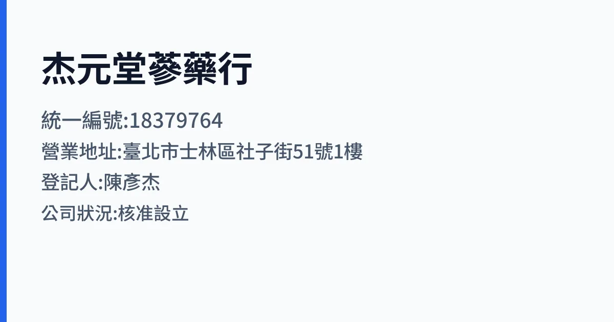 杰元堂蔘藥行 - 統編 18379764(臺北市) 公司登記資料與營業項目詳細圖表