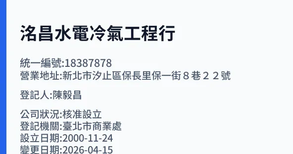 洺昌水電冷氣工程行的照片-統編 18387878(新北市) 公司登記資料與營業項目詳細圖表