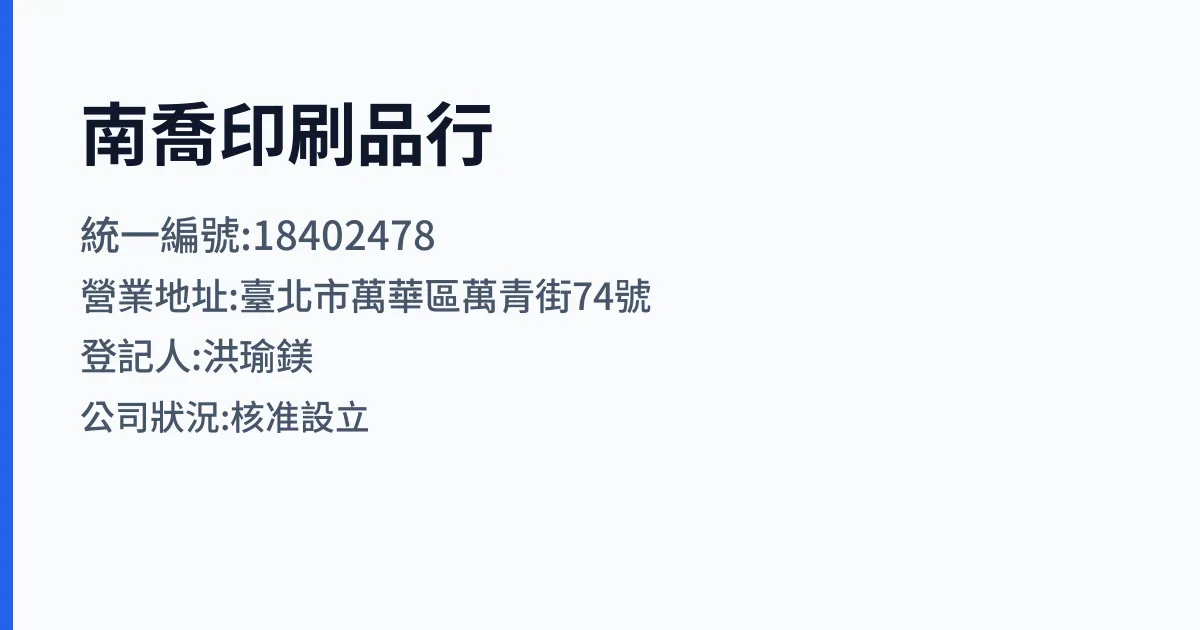 南喬印刷品行 - 統編 18402478(臺北市) 公司登記資料與營業項目詳細圖表