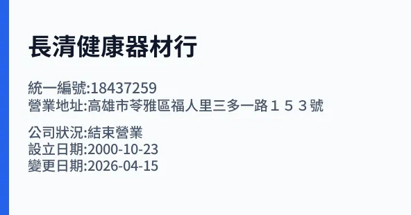 長清健康器材行的照片-統編 18437259(高雄市) 公司登記資料與營業項目詳細圖表