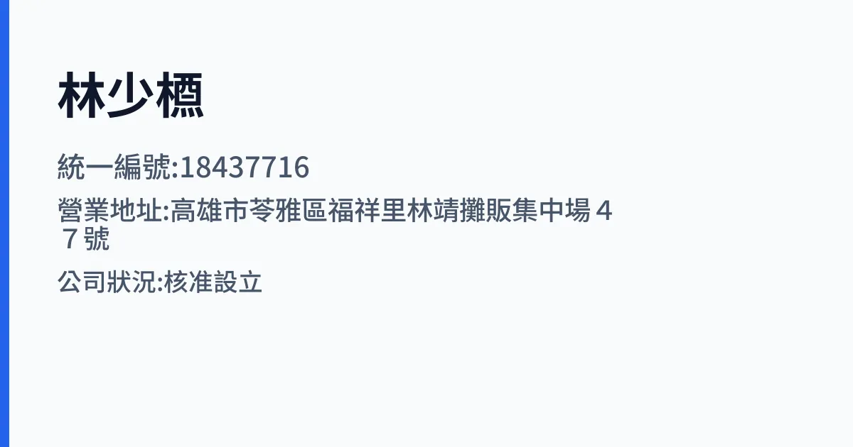 林少槱 - 統編 18437716(高雄市) 公司登記資料與營業項目詳細圖表