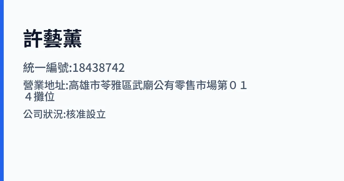 許藝薰 - 統編 18438742(高雄市) 公司登記資料與營業項目詳細圖表