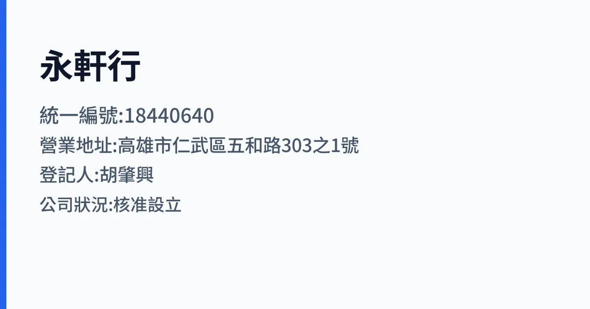 永軒行 - 統編 18440640(高雄市) 公司登記資料與營業項目詳細圖表