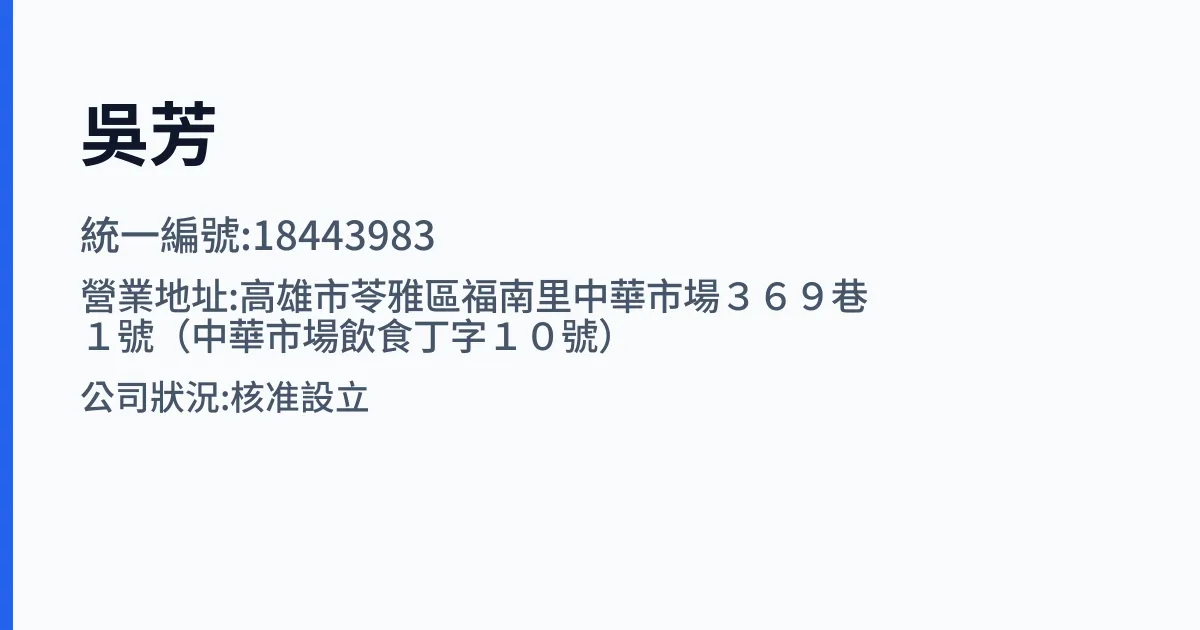 吳芳 - 統編 18443983(高雄市) 公司登記資料與營業項目詳細圖表