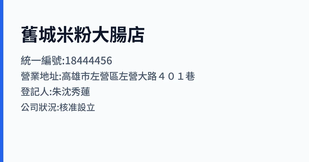 舊城米粉大腸店 - 統編 18444456(高雄市) 公司登記資料與營業項目詳細圖表