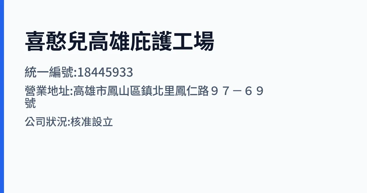 喜憨兒高雄庇護工場 - 統編 18445933(高雄市) 公司登記資料與營業項目詳細圖表