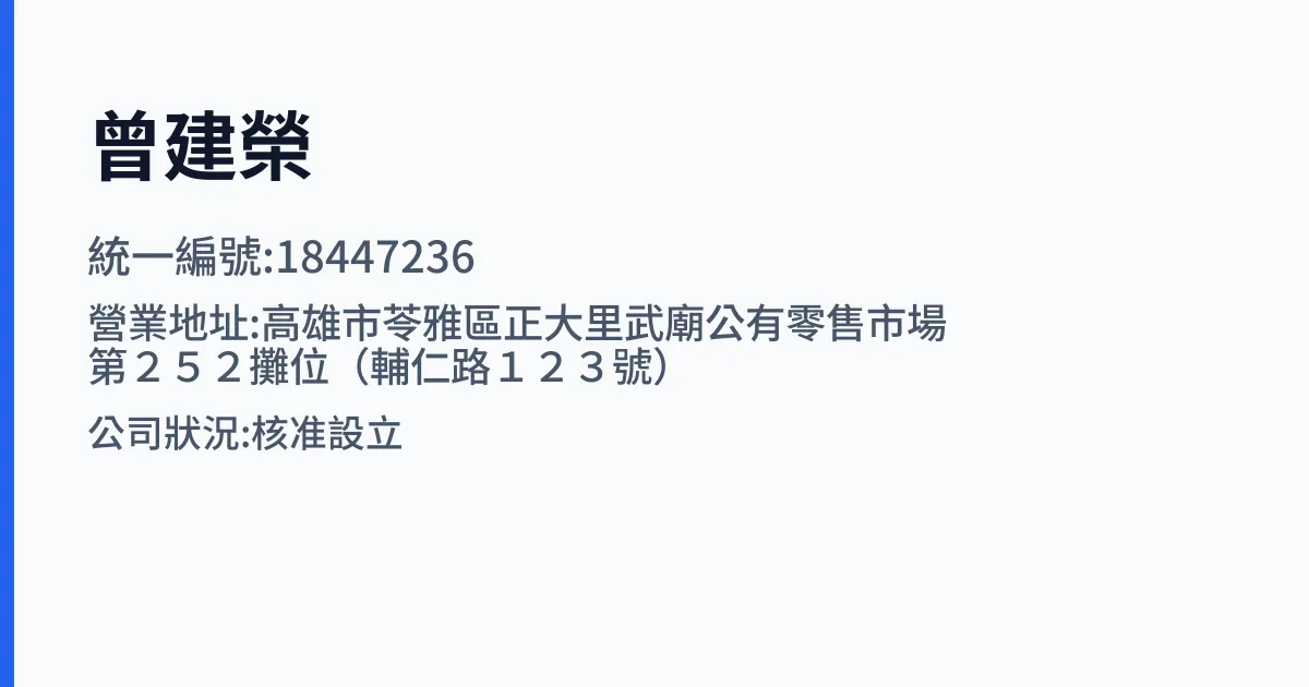 曾建榮 - 統編 18447236(高雄市) 公司登記資料與營業項目詳細圖表