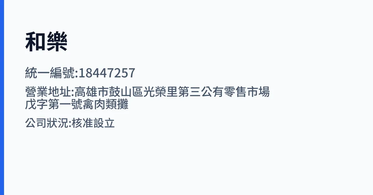 和樂 - 統編 18447257(高雄市) 公司登記資料與營業項目詳細圖表