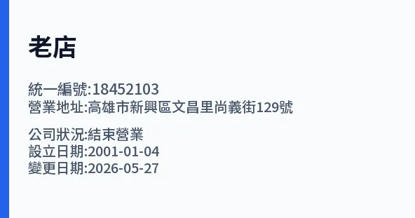 老店的照片-統編 18452103(高雄市) 公司登記資料與營業項目詳細圖表