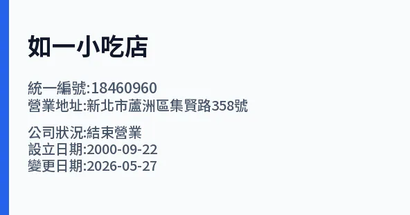 如一小吃店的照片-統編 18460960(新北市) 公司登記資料與營業項目詳細圖表