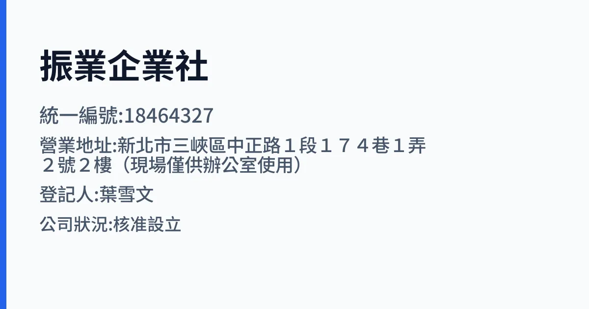 振業企業社 - 統編 18464327(新北市) 公司登記資料與營業項目詳細圖表