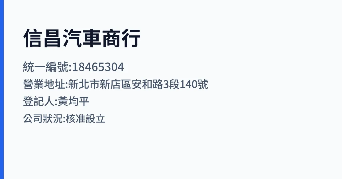 信昌汽車商行 - 統編 18465304(新北市) 公司登記資料與營業項目詳細圖表