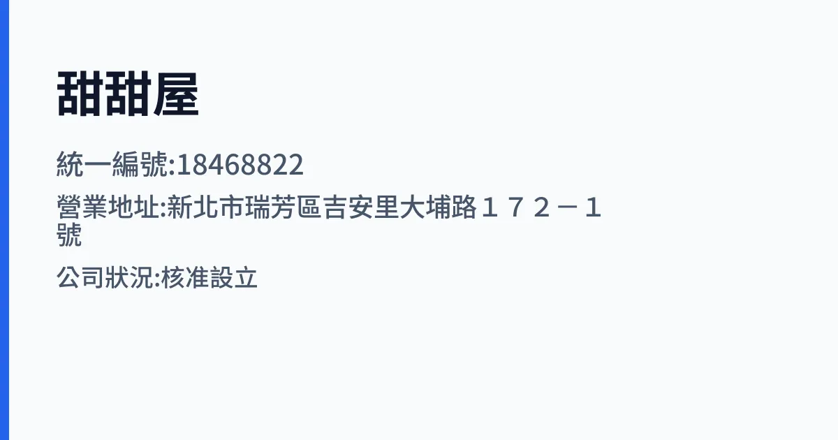 甜甜屋 - 統編 18468822(新北市) 公司登記資料與營業項目詳細圖表