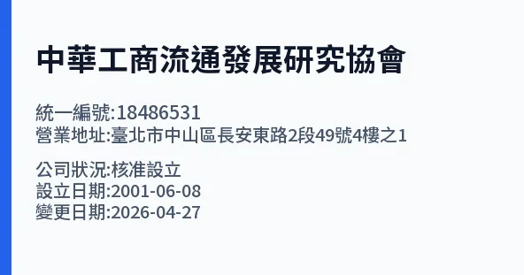 中華工商流通發展研究協會的照片-統編 18486531(臺北市) 公司登記資料與營業項目詳細圖表
