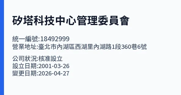 矽塔科技中心管理委員會的照片-統編 18492999(臺北市) 公司登記資料與營業項目詳細圖表