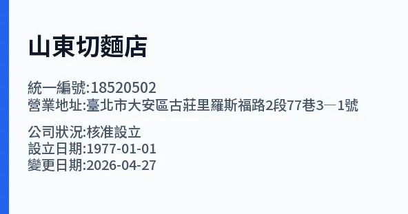 山東切麵店的照片-統編 18520502(臺北市) 公司登記資料與營業項目詳細圖表
