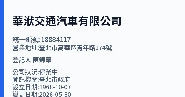 華洑交通汽車有限公司的照片-統編 18884117(臺北市) 公司登記資料與營業項目詳細圖表