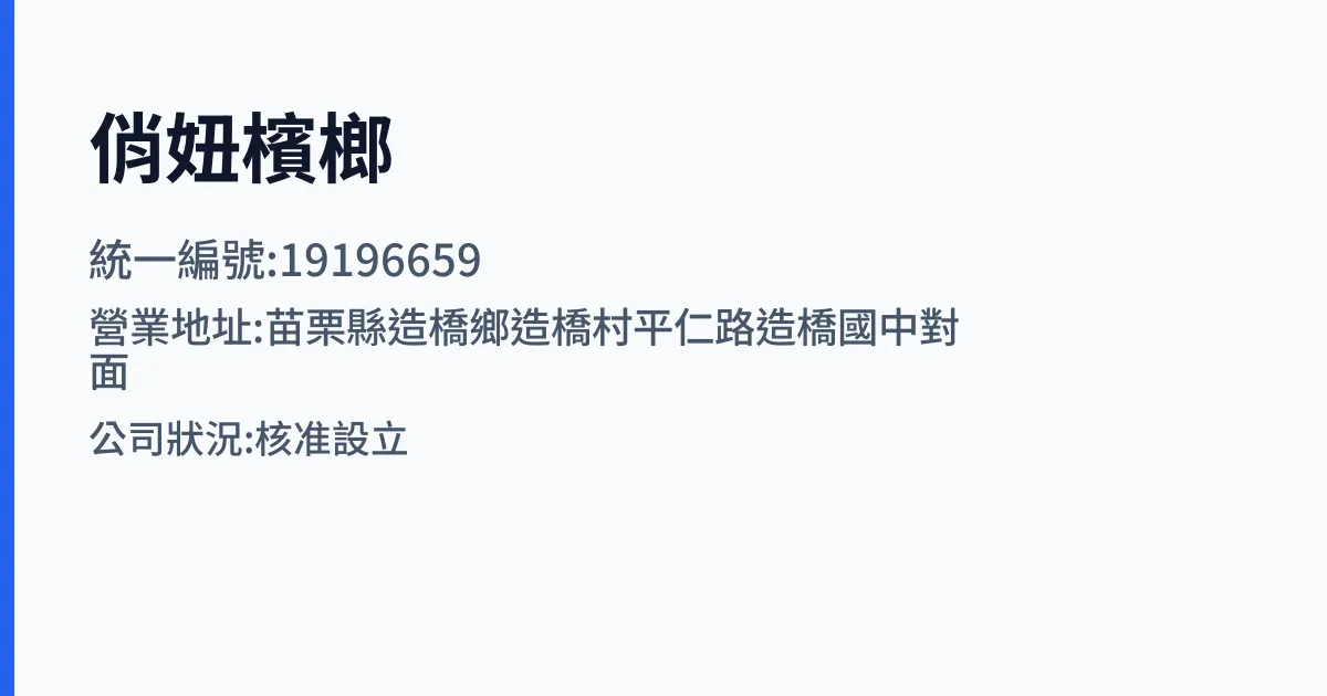 俏妞檳榔 - 統編 19196659(苗栗縣) 公司登記資料與營業項目詳細圖表