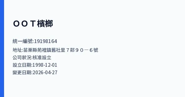 OOT檳榔的照片-統編 19198164(苗栗縣) 公司登記資料與營業項目詳細圖表