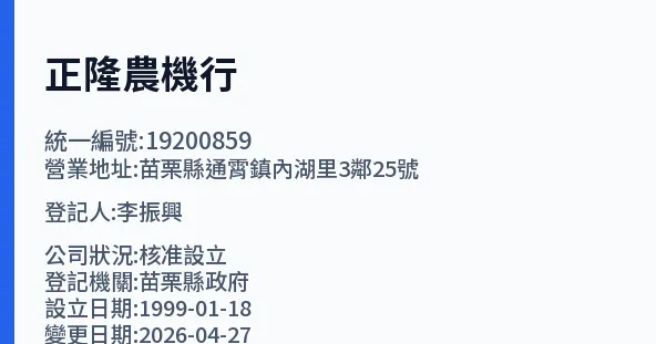 正隆農機行的照片-統編 19200859(苗栗縣) 公司登記資料與營業項目詳細圖表